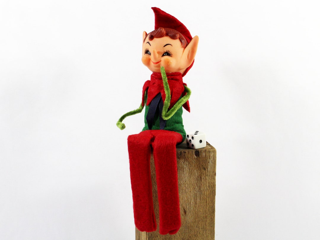 Large Vintage Handmade Red and Green Felt Christmas Elf, Sitting Elf ...