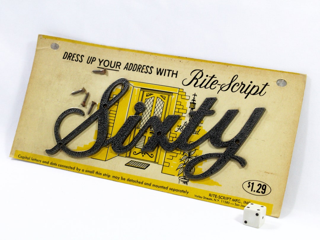 Vintage Script House Number Sixty, Plastic Address Number, Number Sixty ...