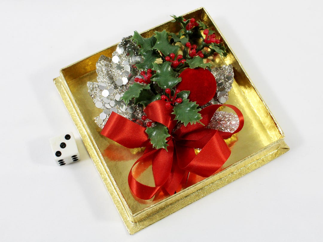 Vintage Christmas Corsage With Faux Holly, Flocked Berry, Red Ribbon ...
