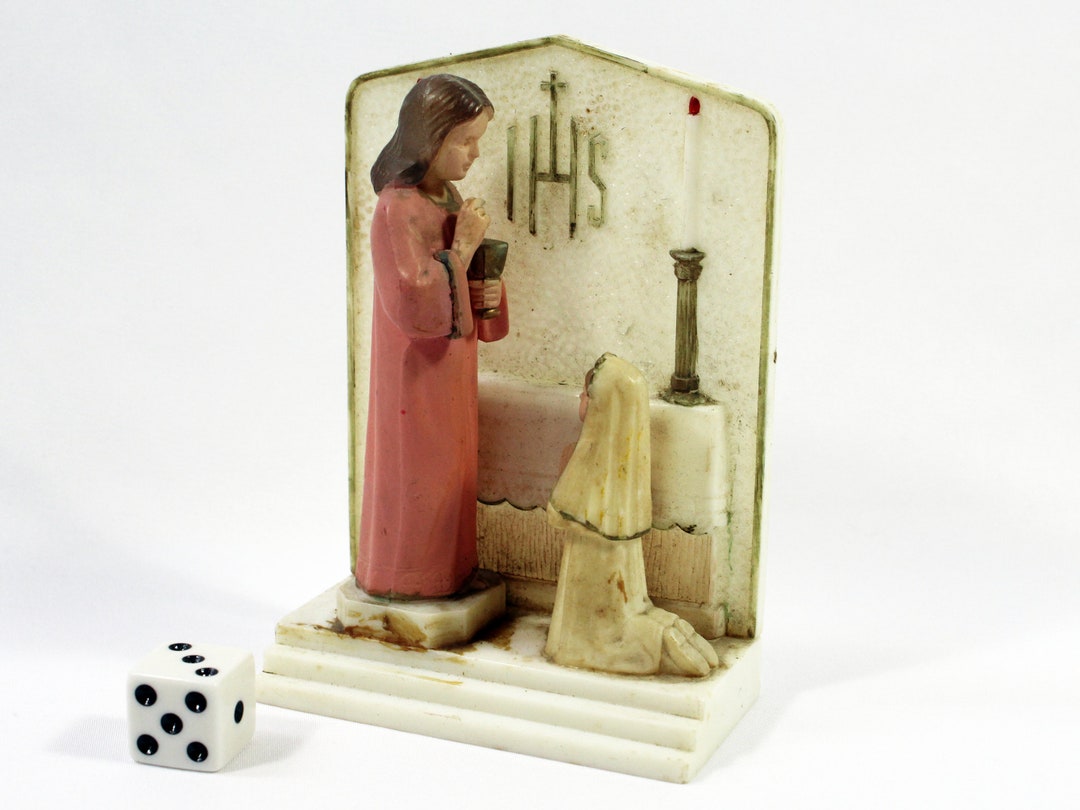 Vintage 60s First Communion Cake Topper, Young Jesus With Girl at Altar ...
