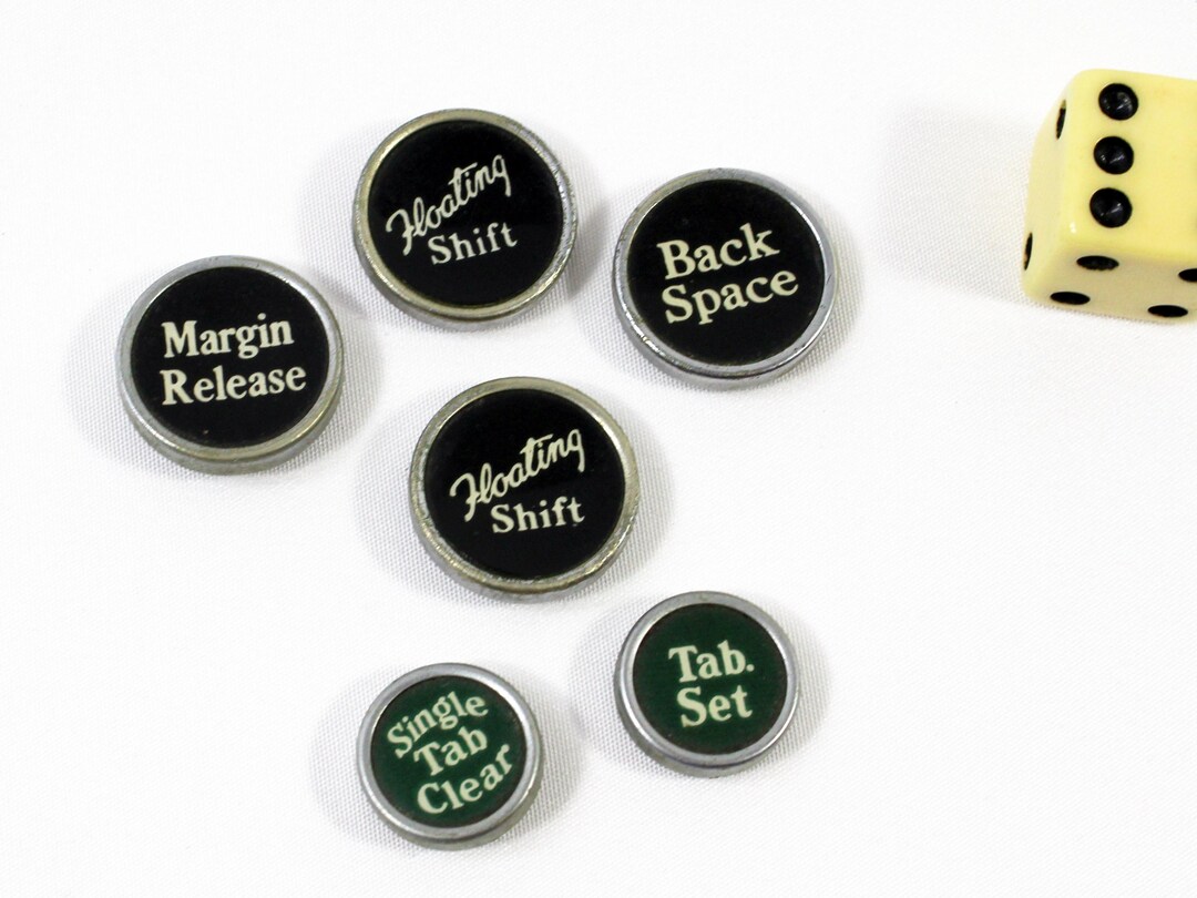 6 Vintage Typewriter Function Keys, Metal-banded Black and Green ...