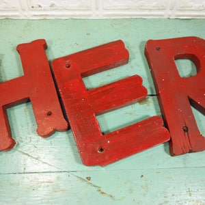 Three Red Rustic Wooden Marquee Letters HER Red Wooden - Etsy