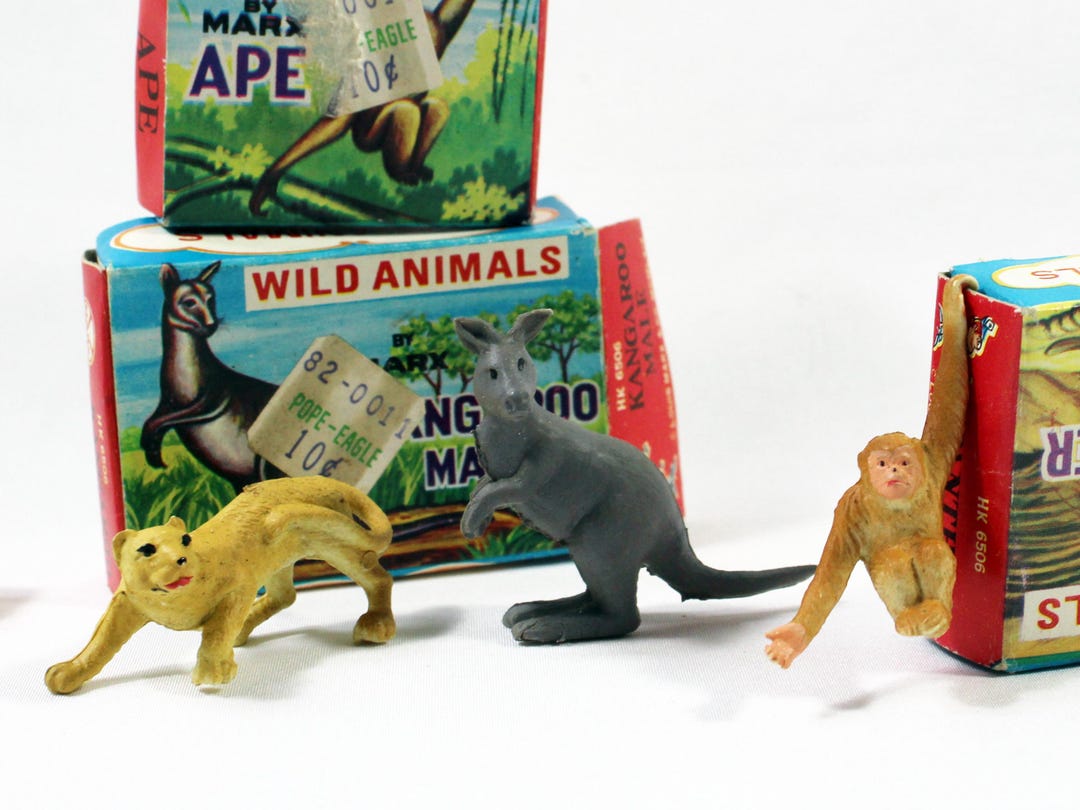 Three Vintage Marx Toys Wild Animal Figurines in Original Boxes, Ape ...