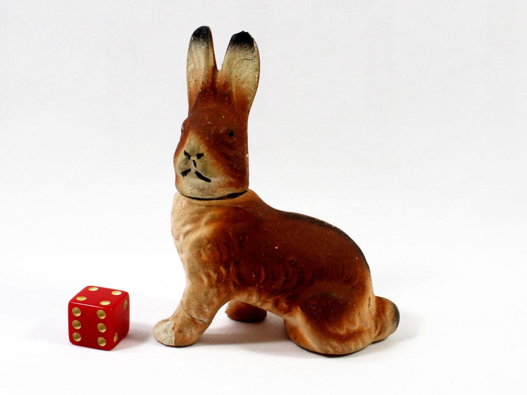 Small 1940s Vintage Brown Paper Mache & Plaster Rabbit With Removable ...