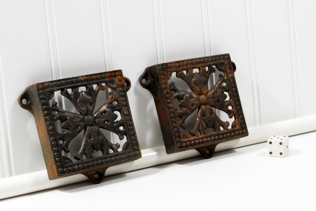 Two Antique Rusty Bronze-plated Cast Iron Pew Card Holders, Decorative ...