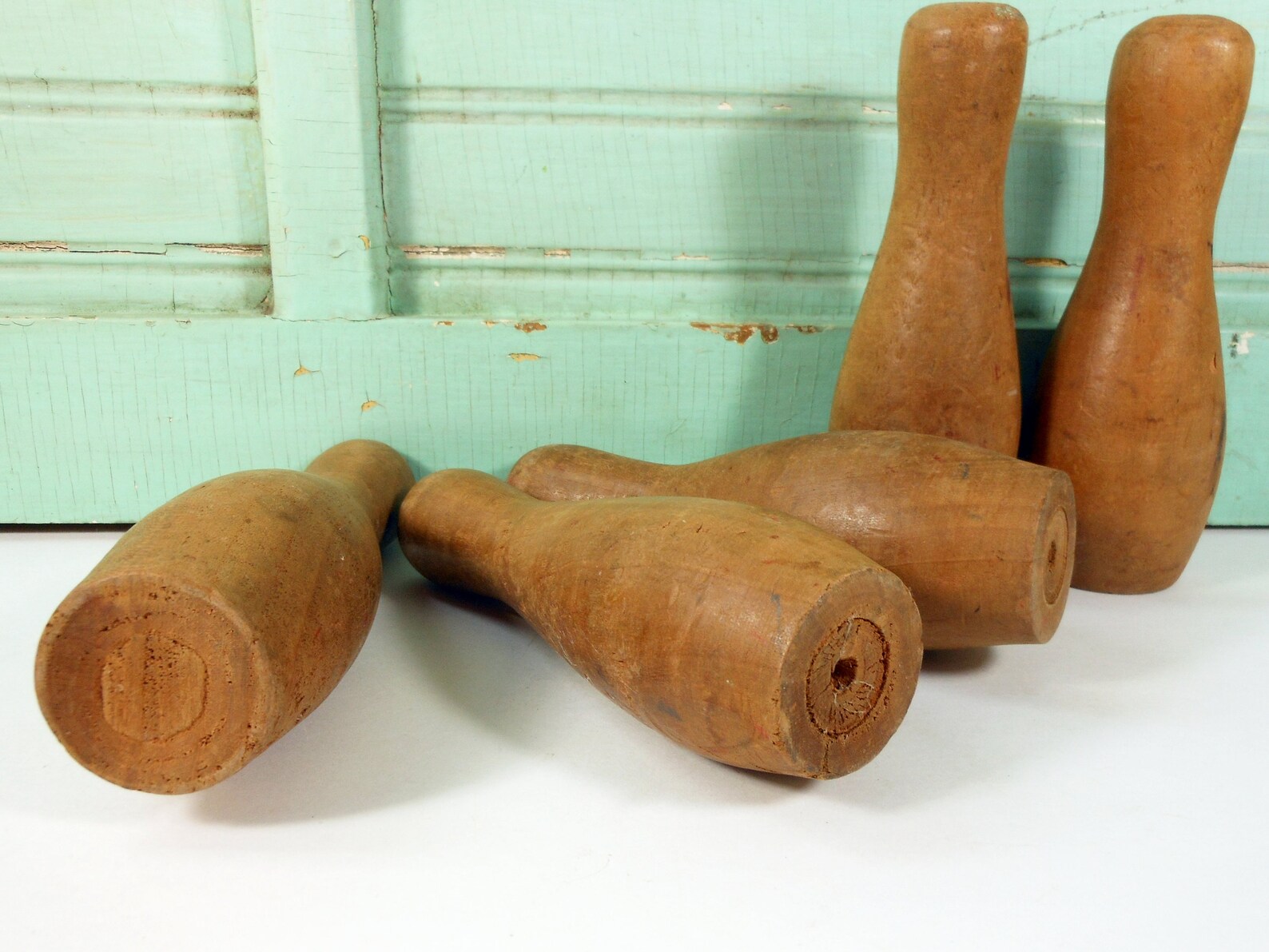 Vintage Wooden Toy Bowling Pins Set of Five | Etsy