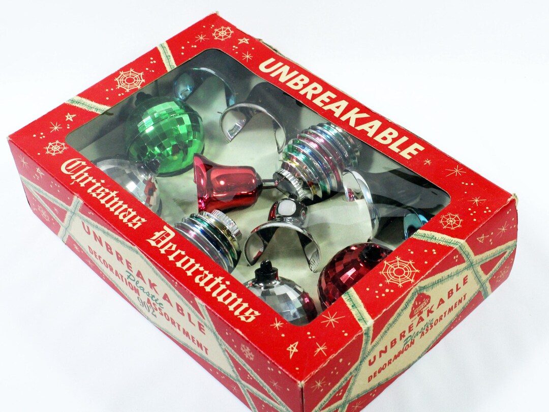 12 Mid-century Bradford Unbreakable Plastic Christmas Ornaments, in Box ...