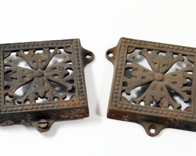Two Antique Rusty Bronze-plated Cast Iron Pew Card Holders one Has ...