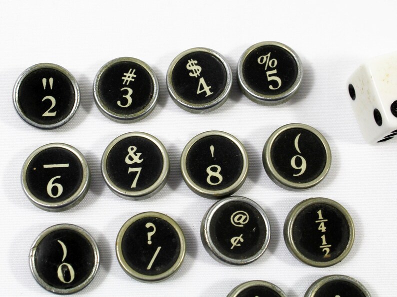 16 Vintage Typewriter Keys, Numbers & Symbols Set of Silver and Black ...