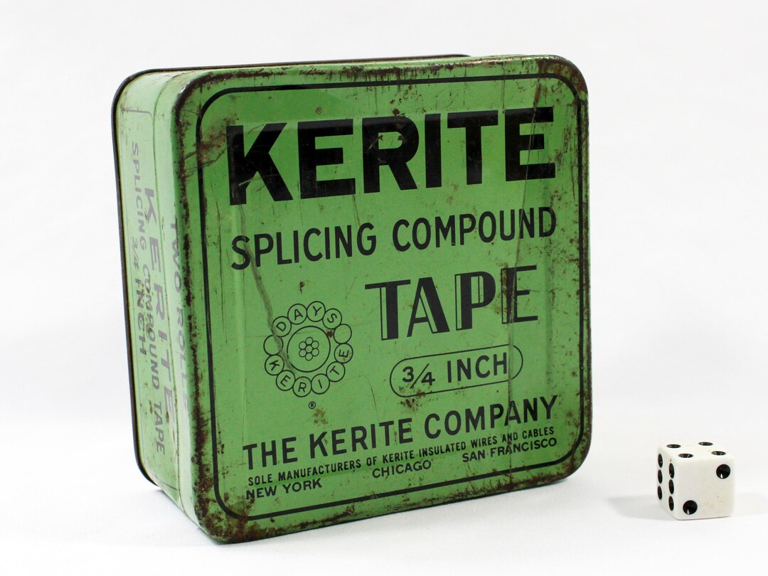 Vintage Green and Black Kerite Splicing Compound Tape Tin, Advertising ...