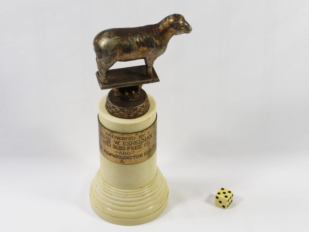 1950s County Fair Heavy Metal Sheep Livestock Trophy With Plastic ...