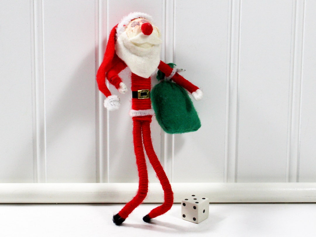 Vintage Santa With Spun Cotton Head and Bendable Wrapped Wire Frame ...