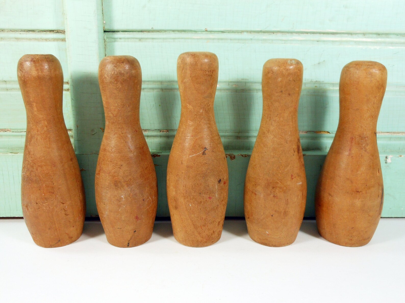 Vintage Wooden Toy Bowling Pins Set of Five | Etsy