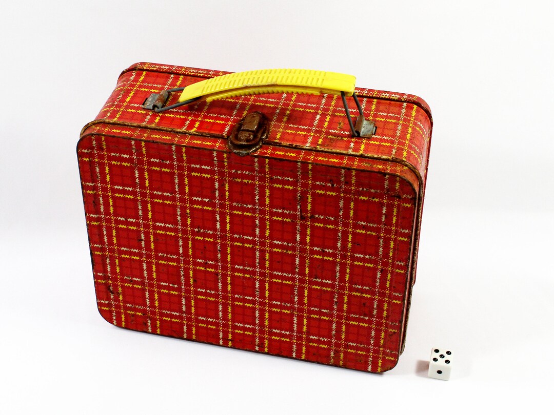 Vintage Ohio Art Red and Yellow Plaid Rusty Metal Lunchbox With Yellow ...