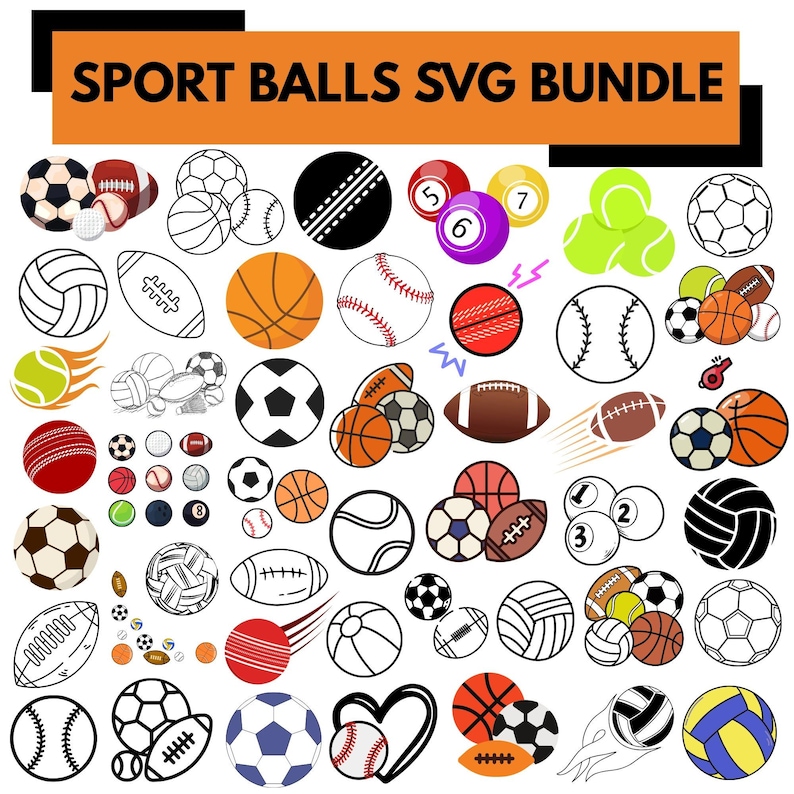 Sports Balls SVG Bundle: Volleyball, Basketball, Bowling Clip Art ...