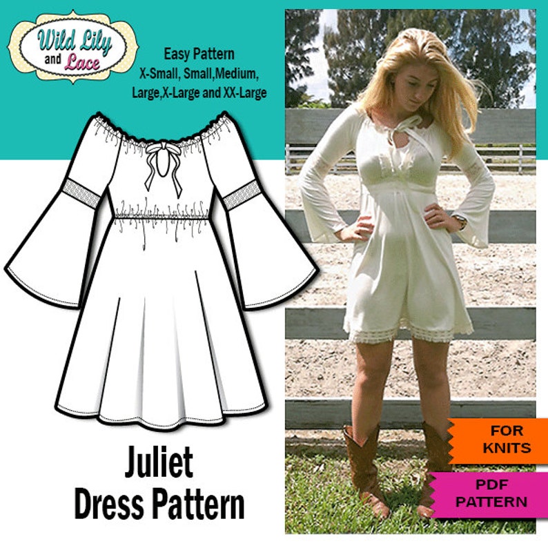 Juliet Bell Sleeve Dress PDF SEWING PATTERN - Etsy