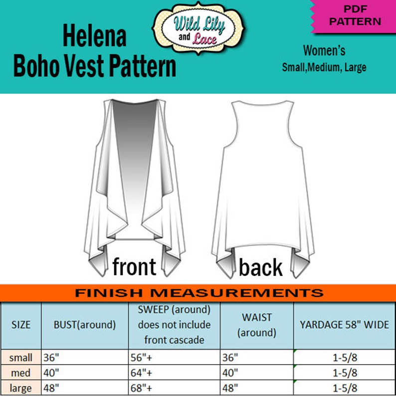 PDF VEST PATTERN, Long Vest Pattern, Easy Sewing Pattern, Cascading ...