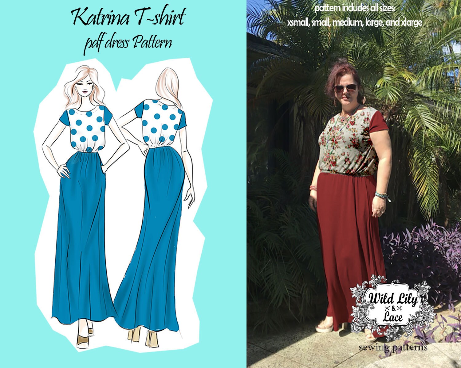 PDF MAXI DRESS Women Dress Pattern, Long Dress Pattern, T-shirt Dress ...