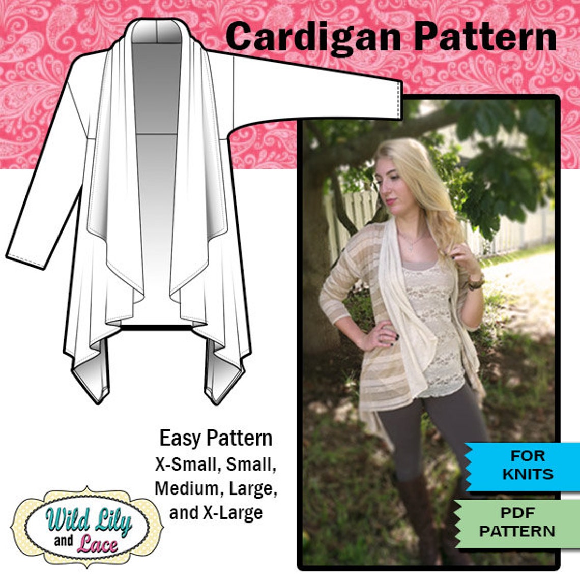 EASY SEWING PATTERN for Waterfall Cardigan - Etsy