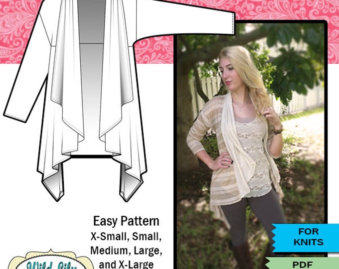 EASY SEWING PATTERN for Waterfall Cardigan - Etsy