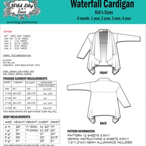 KIDS SEWING, PATTERN for Waterfall Cardigan, Kids Cardigan, Pdf Pattern ...