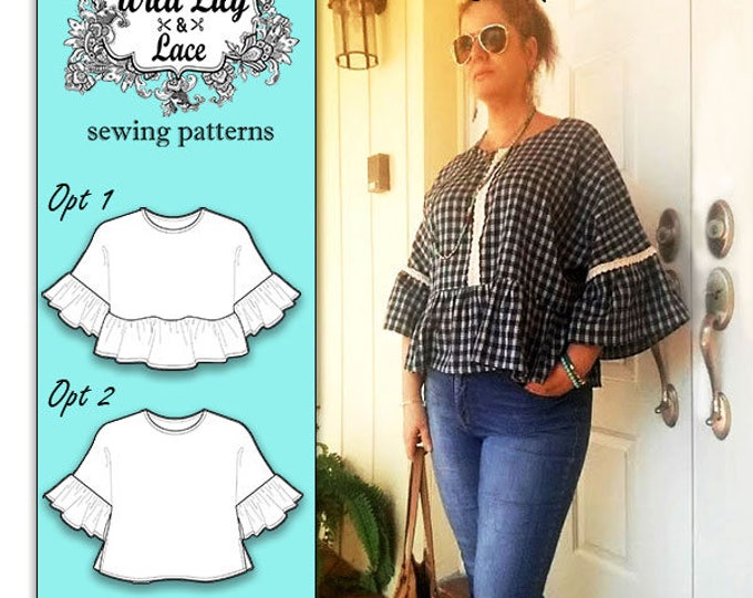 TOP SEWING PATTERN Fashion Pattern, Ruffle Sleeve Pattern, Boxy Top ...