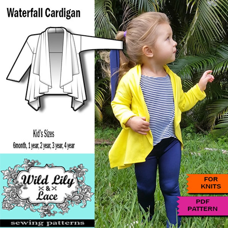 KIDS SEWING, PATTERN for Waterfall Cardigan, Kids Cardigan, Pdf Pattern ...