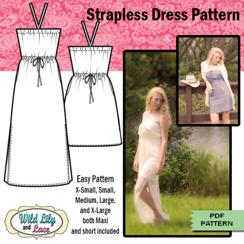 STRAPLESS SUNDRESS PATTERN | Etsy