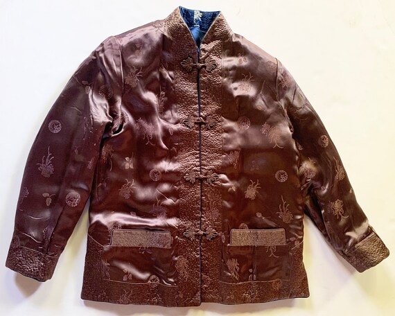 Vintage Chinese Reversible Satin Jacket Blue to Brown - Gem