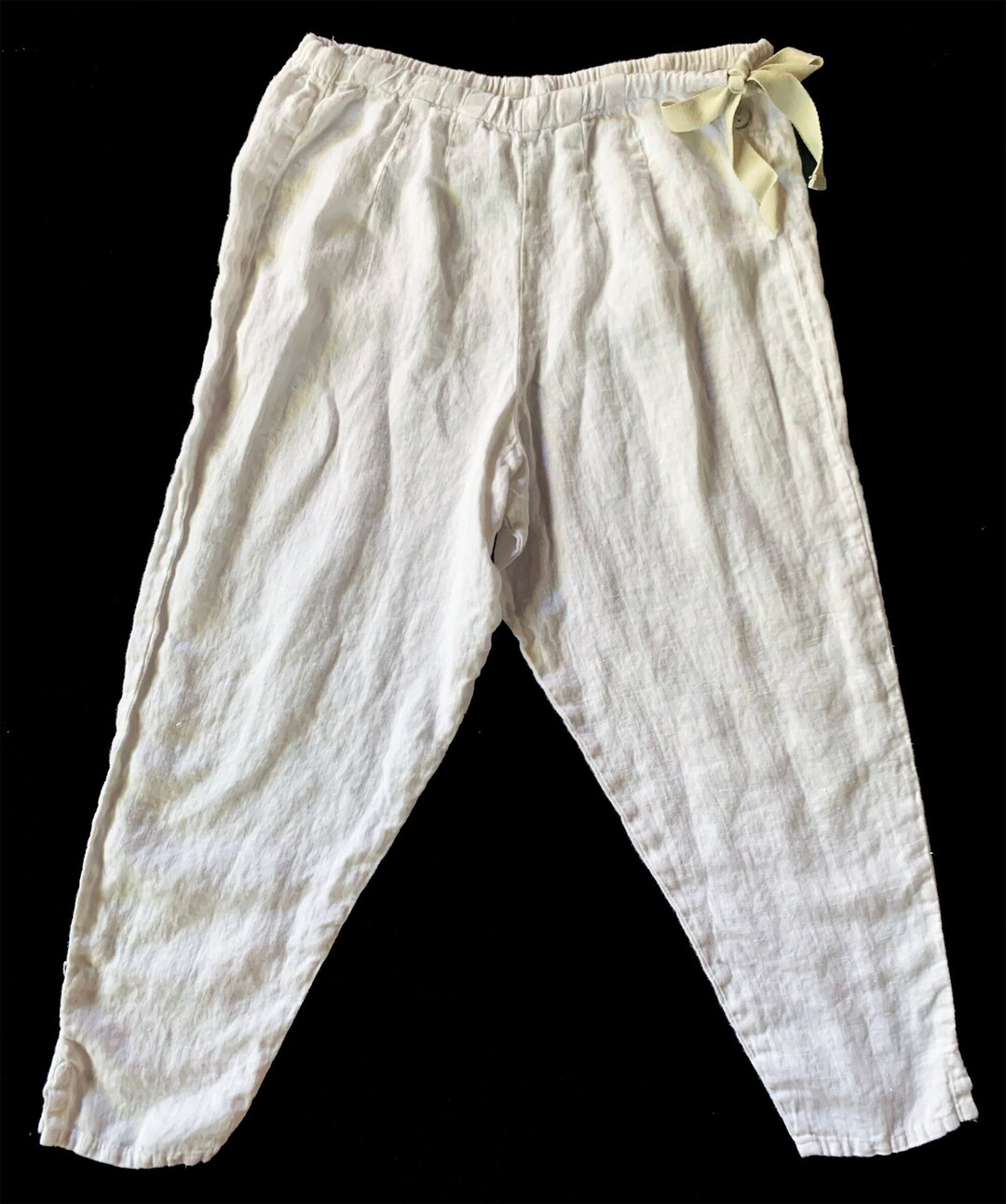 1980s White Linen Tapered Cropped Drawstring Capri Pant - Etsy