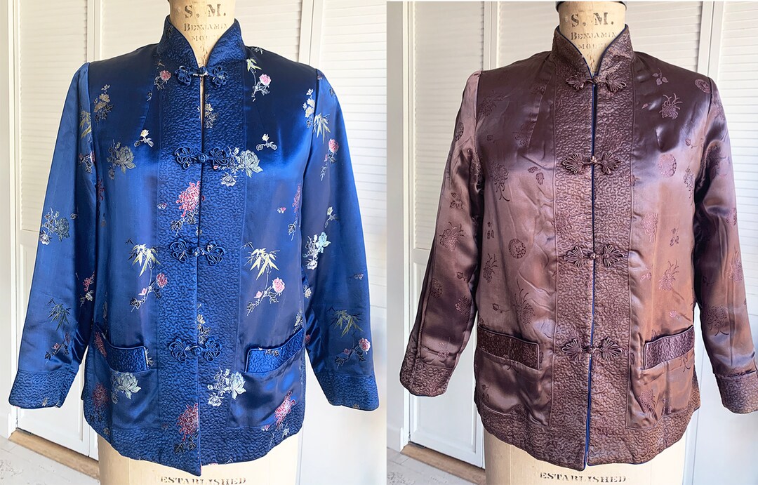 Vintage Chinese Reversible Satin Jacket Blue to Brown - Etsy