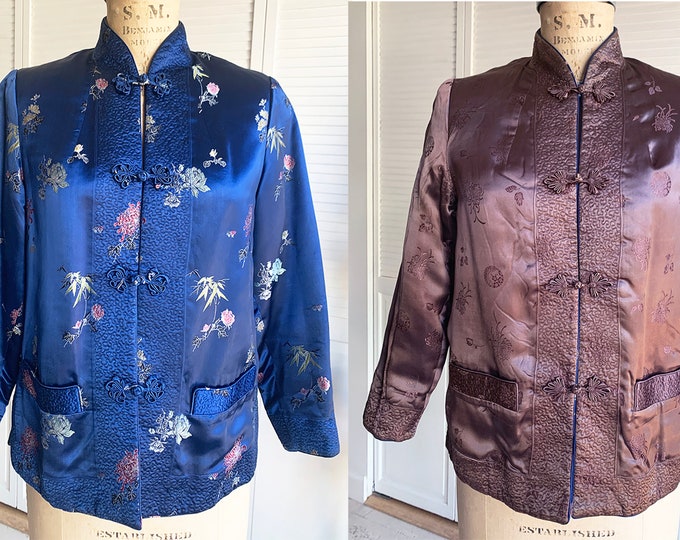 Vintage 1960s Chinese Hand Embroidered Floral and Bird Red Silk Jacket ...