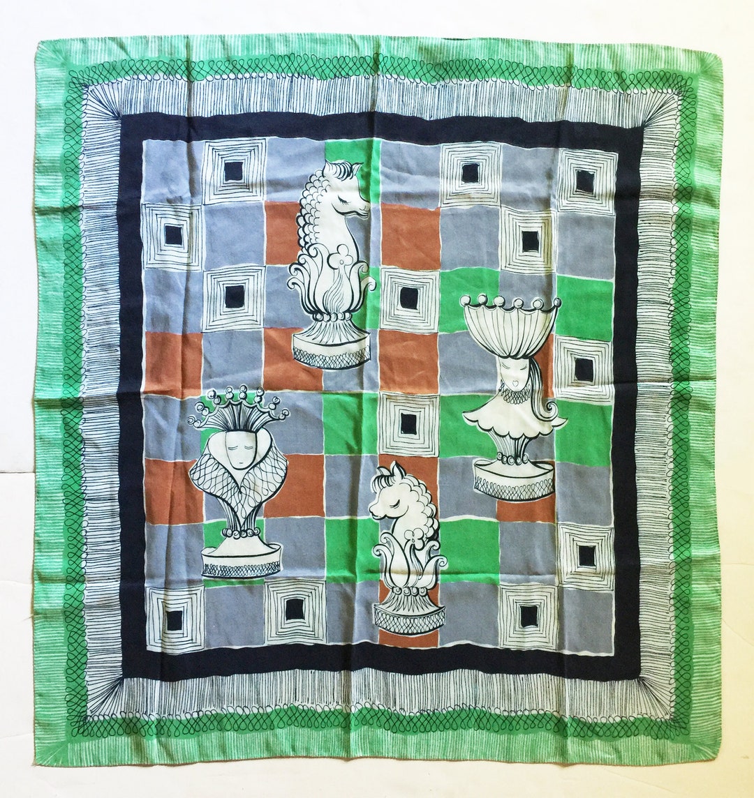 1950s Silk Scarf Animated Chess Pieces - Etsy
