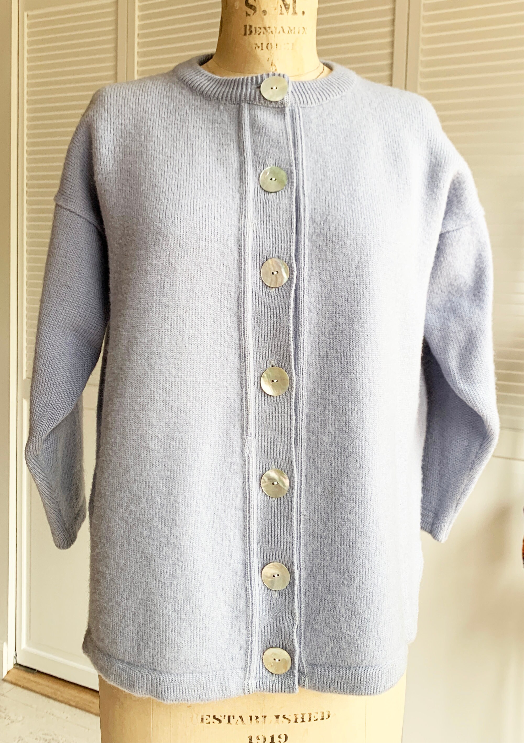 1980s Pale Blue Wool Cardigan Shell Buttons - Etsy