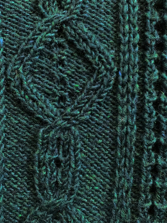 1980s Aran Cardigan Heathered Forest Green Rare Color… - Gem