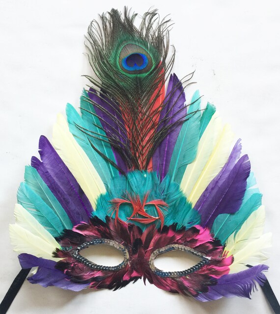 Vintage Feather Masquerade Masks with Ties Set of 3 - Gem