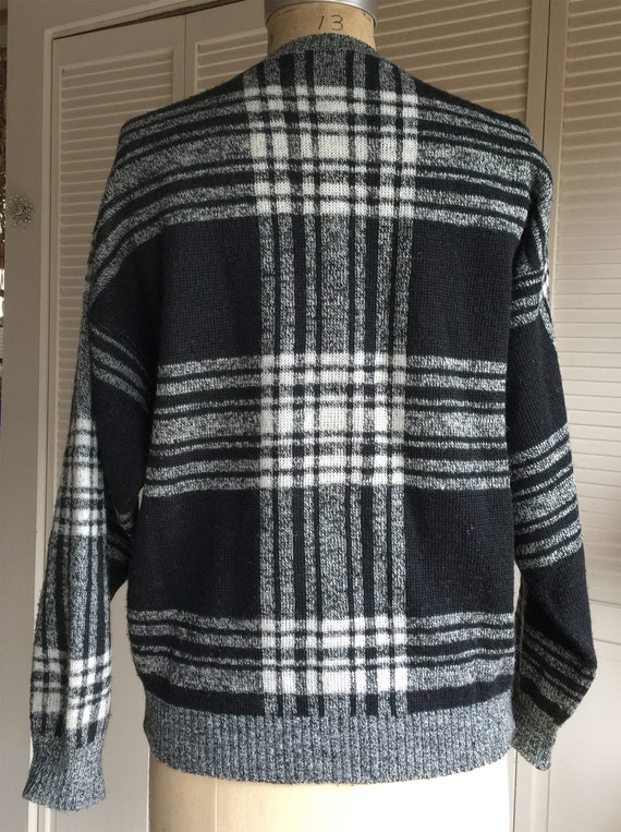 1980s Pendleton Black and White Wool Plaid Sweater - Gem
