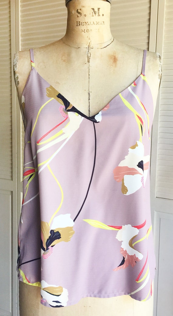 Tan Floral Spaghetti Strap Blouse - Gem