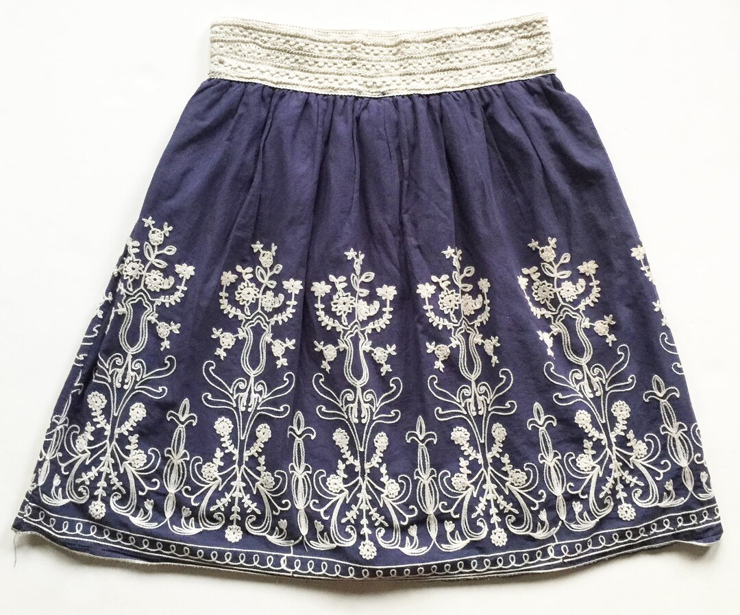 Vintage Indigo Skirt With Embroidery - Etsy