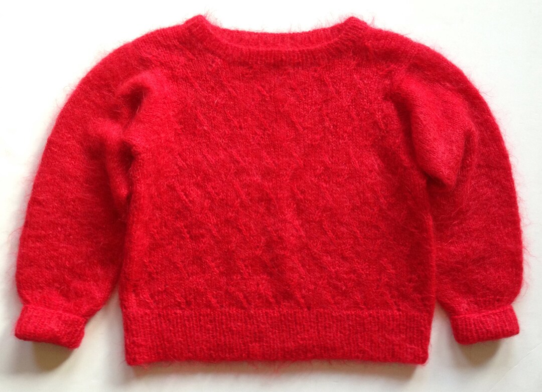 1980s Tomato Red Hand Knit Mohair Sweater Lattice Pattern - Etsy