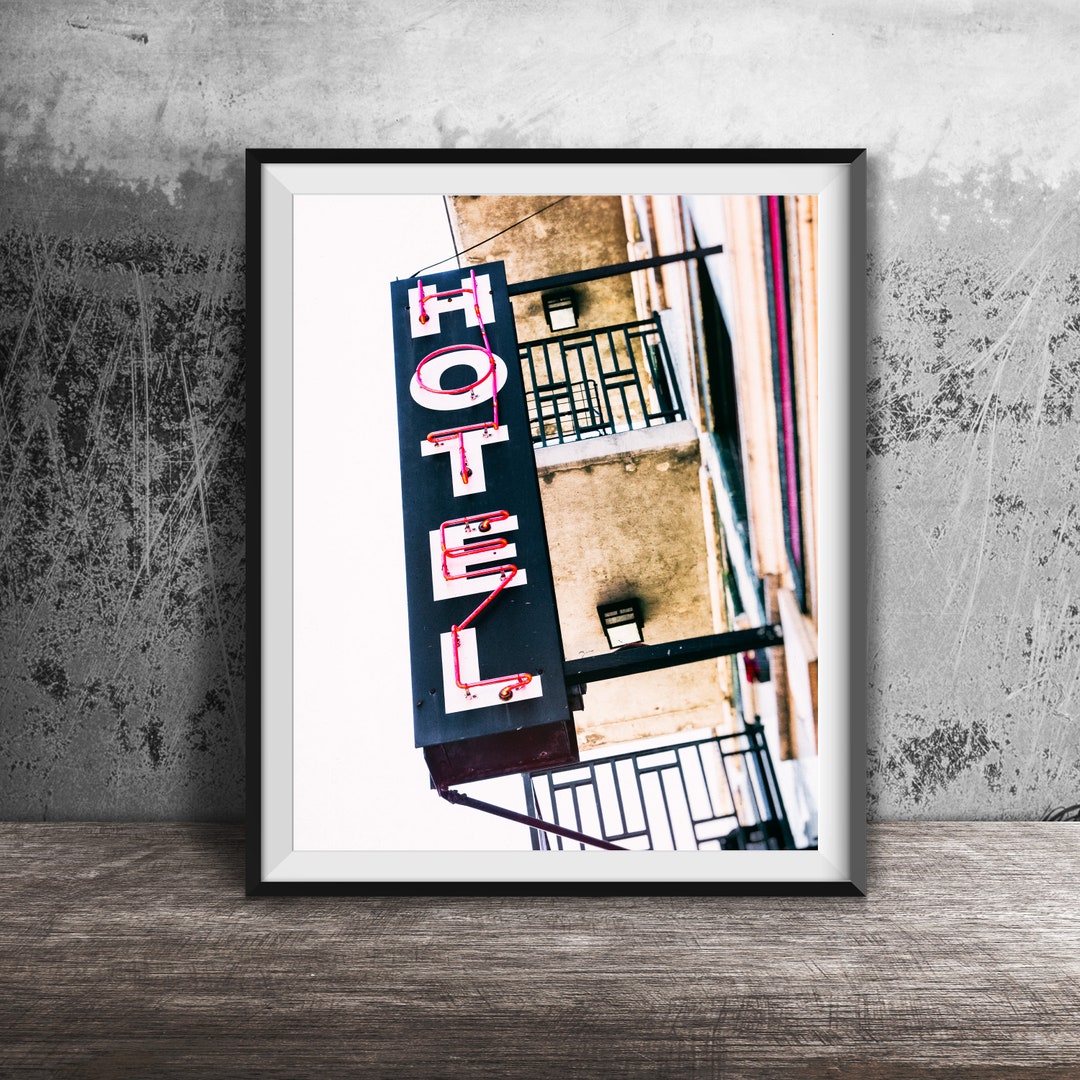 HOTEL NEON SIGN - Unframed Photography Print - Bedroom, Guest Room Wall ...