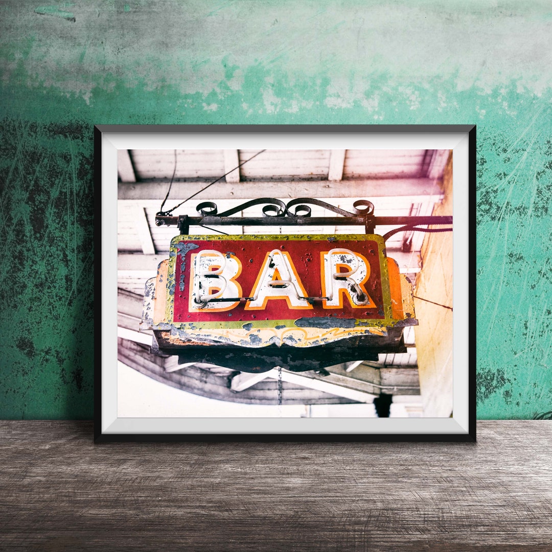 BAR, Dive Bar Sign - Bar Art Photography Print - Neon Bar Sign Wall Art ...