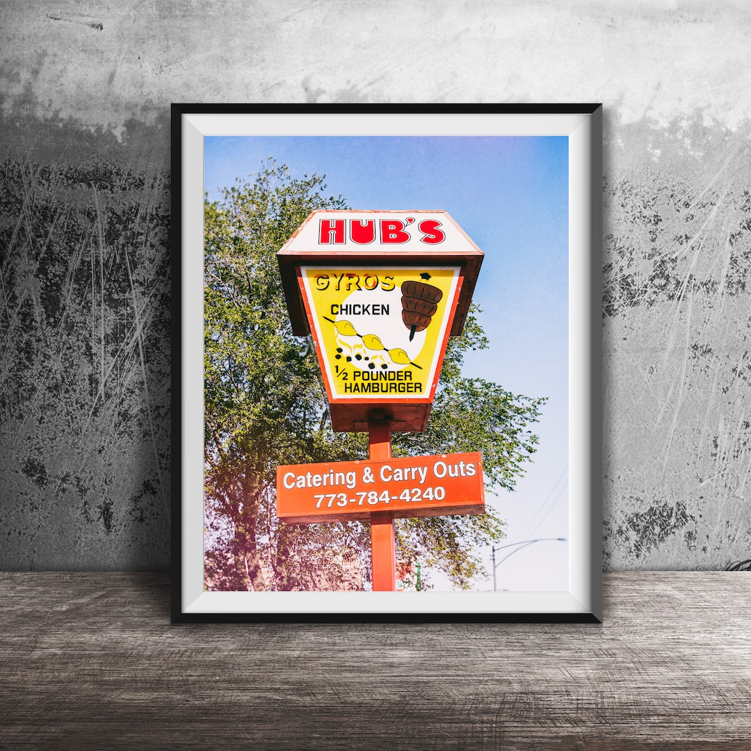Chicago Restaurant Wall Art - HUBS GYROS - Unframed Chicago Sign ...