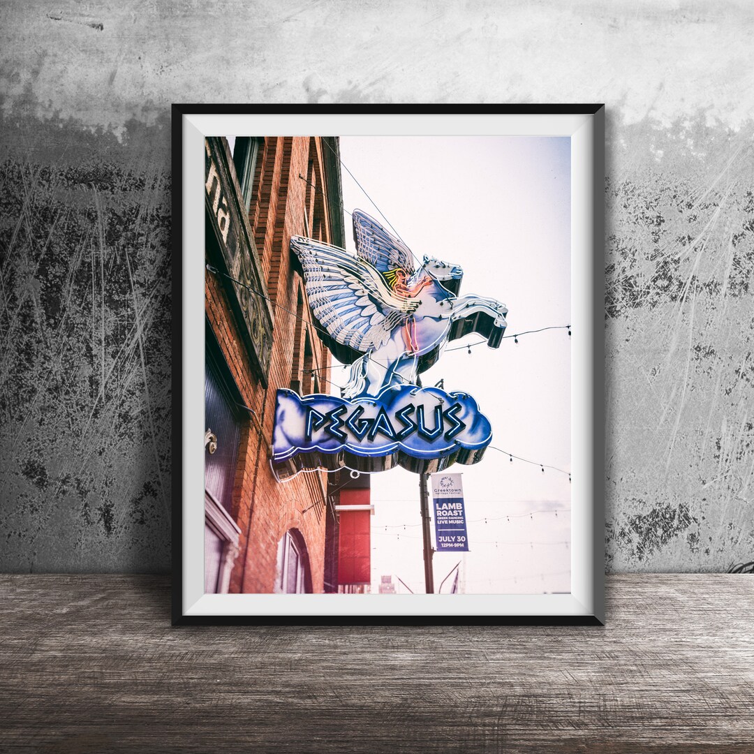 Detroit Neon Sign Print - Pegasus Greek Restaurant Photography Print ...