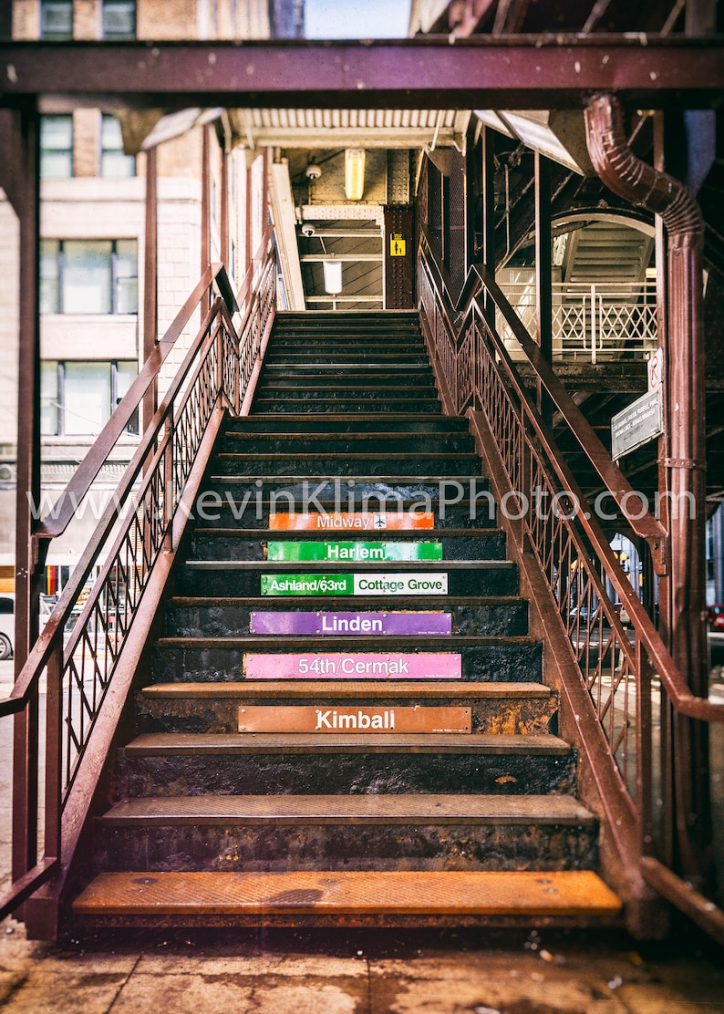 Chicago CTA Train Station Stairs - Chicago El Sign - Unframed ...