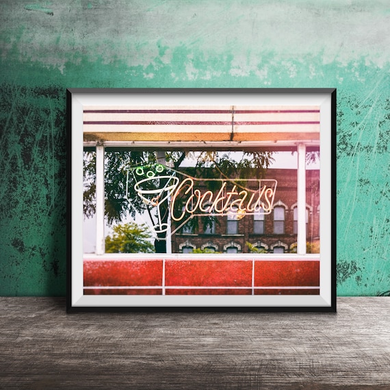 Cocktails Cocktail Bar Neon Sign Wall Art Photo Bar - Etsy