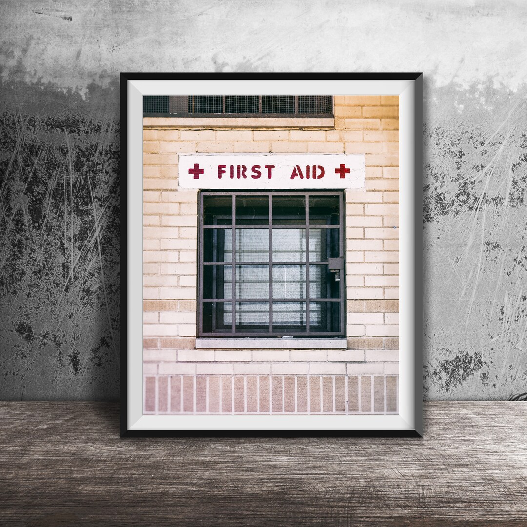 FIRST AID - Unframed Photography Print - Bathroom Window Sign ...