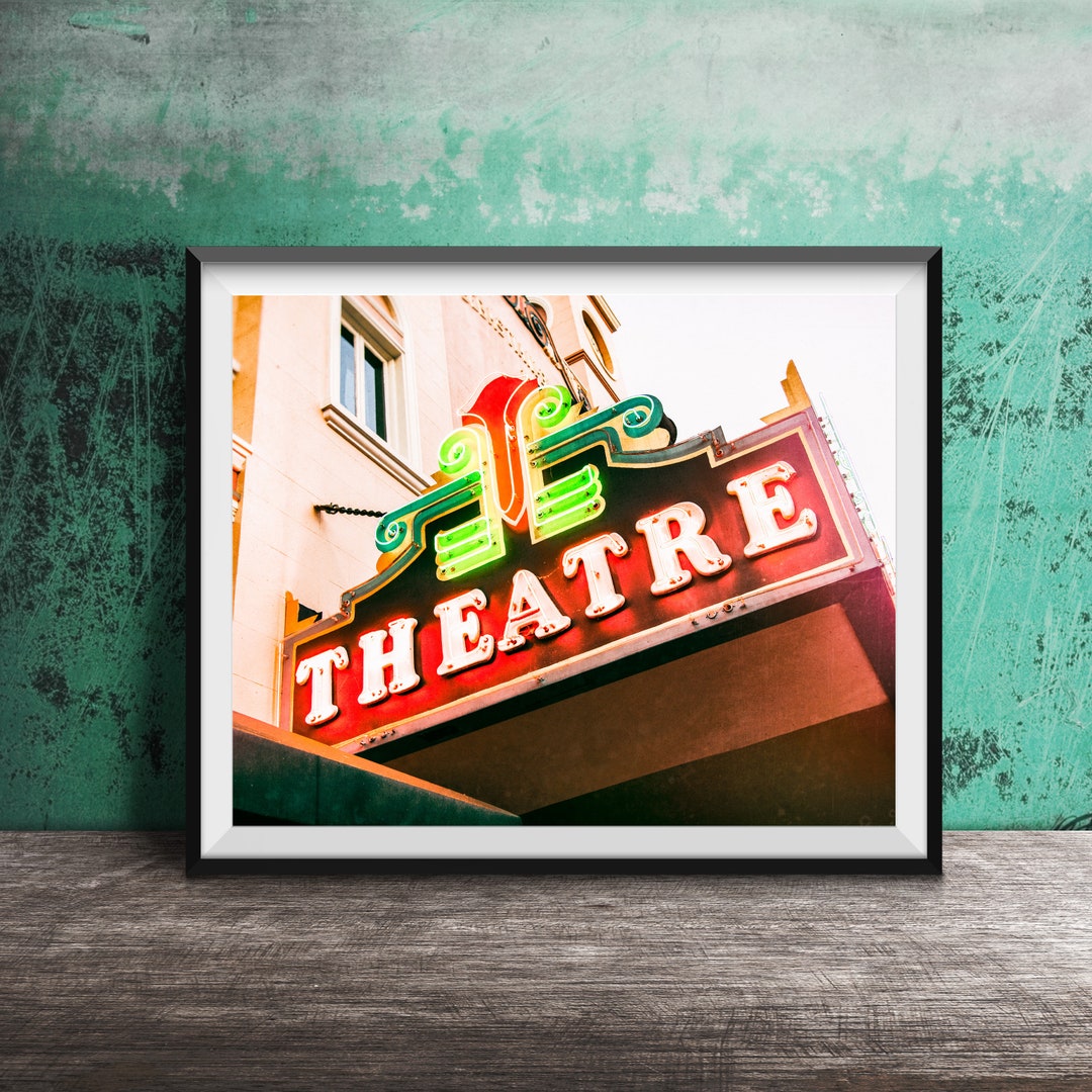THEATRE Neon Sign Photography - Unframed Wall Art Print - Movie Theater ...