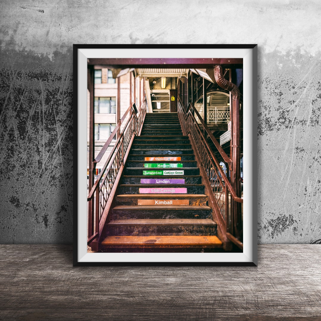 Chicago CTA Train Station Stairs - Chicago El Sign - Unframed ...