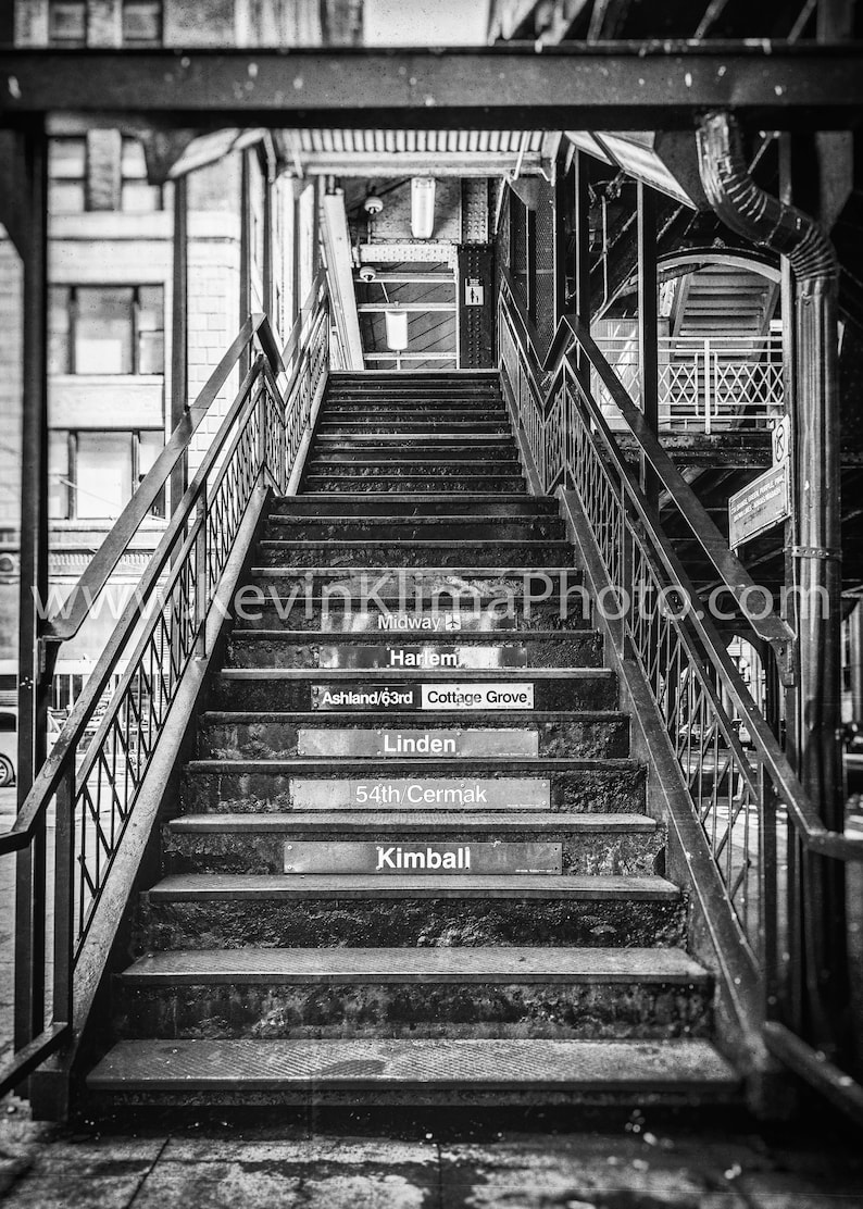 Chicago CTA Train Station Stairs - Chicago El Sign - Unframed ...